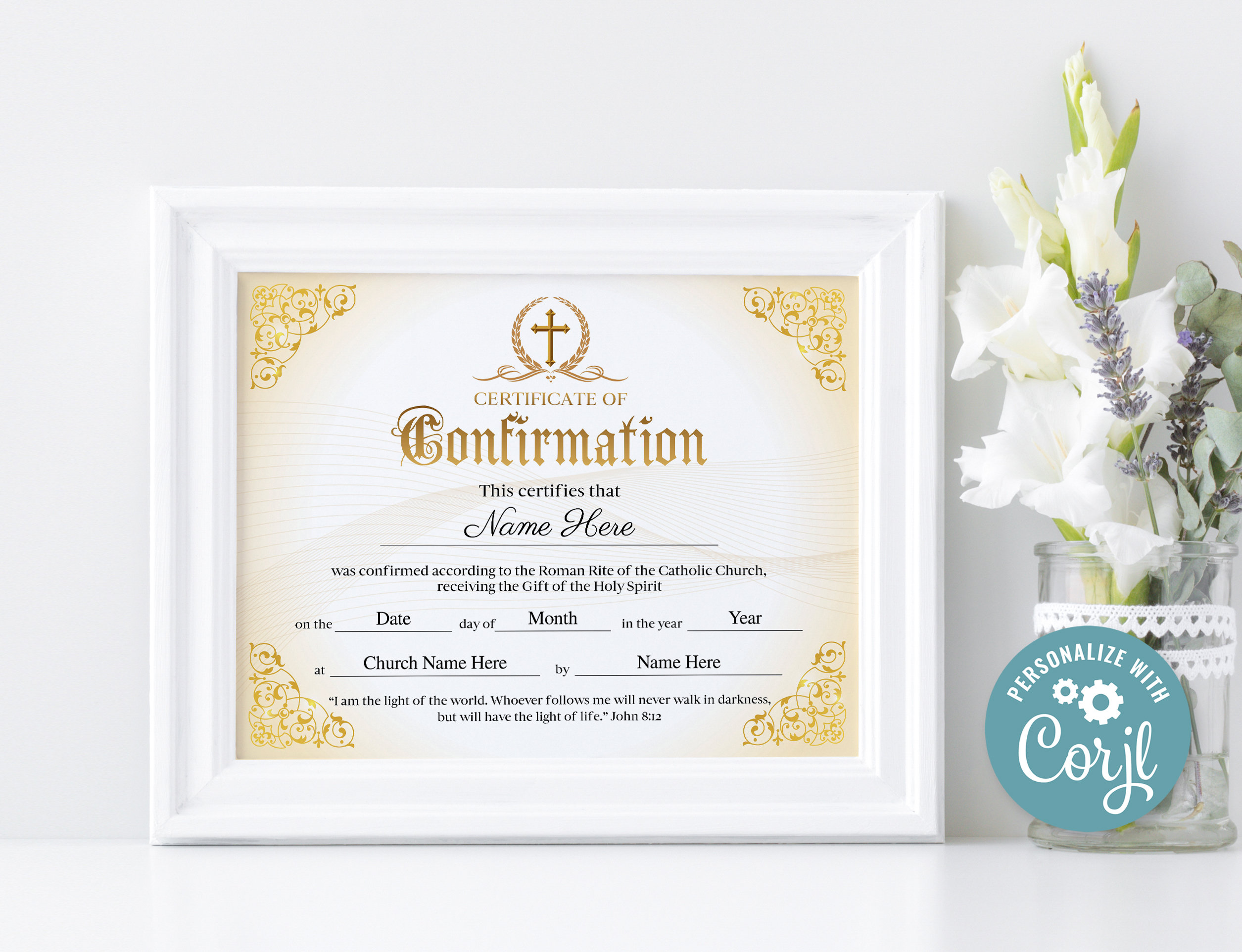 Editable Confirmation Certificate, 11x8.5 Certificate of Confirmation ...