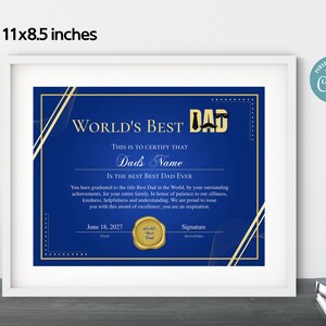 Best Dad Award Certificate, World's Best Dad Certificate Award, Father ...