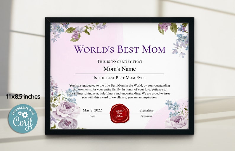 Best Mom Mother's Day Award Certificate Template - Etsy