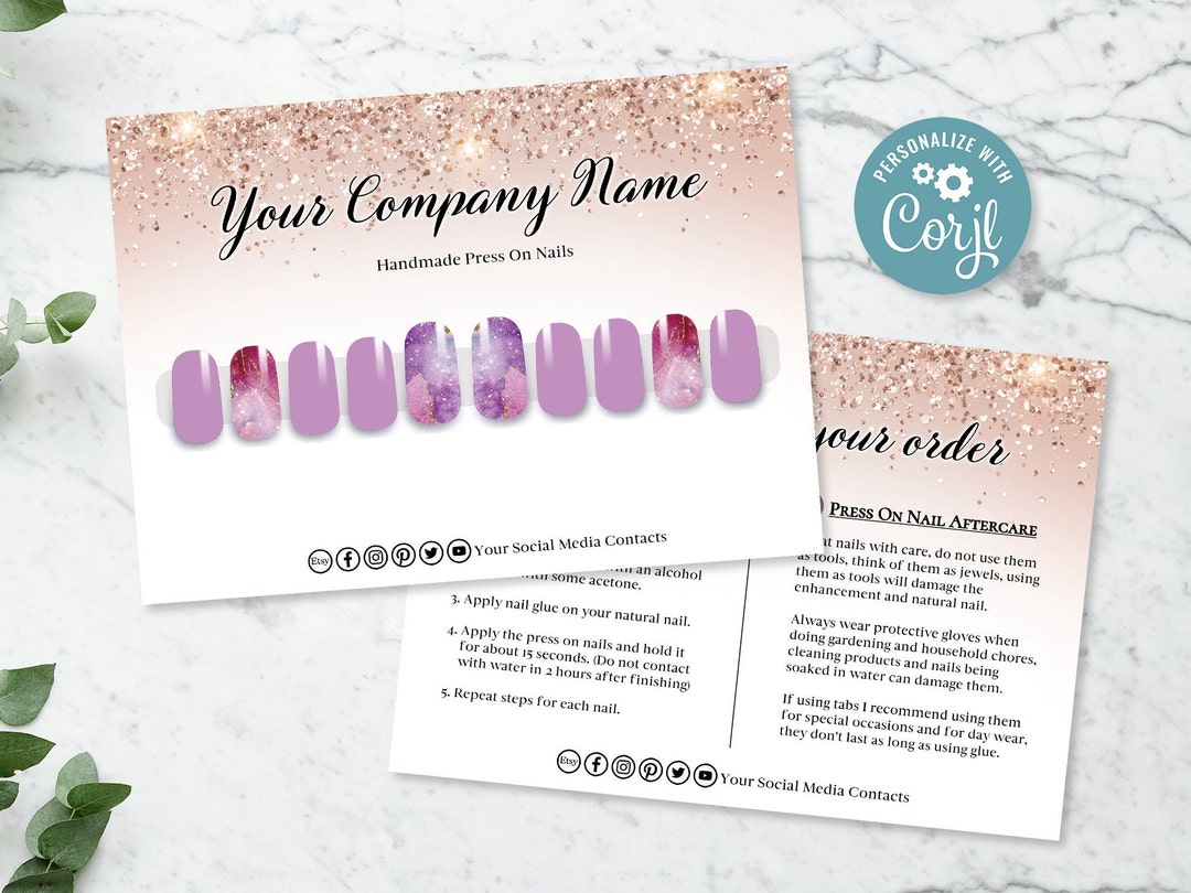 Press on Nail Instruction Cards, Press on Nail Sizing Kit, Press on ...