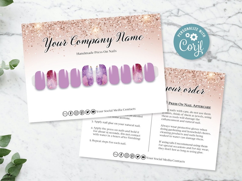 Press on Nail Instruction Cards, Press on Nail Sizing Kit, Press on ...