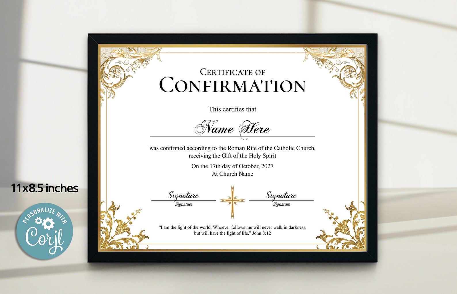 Elegant Confirmation Certificate Template, Church Certificate, 11x8.5 Printable Editable ...