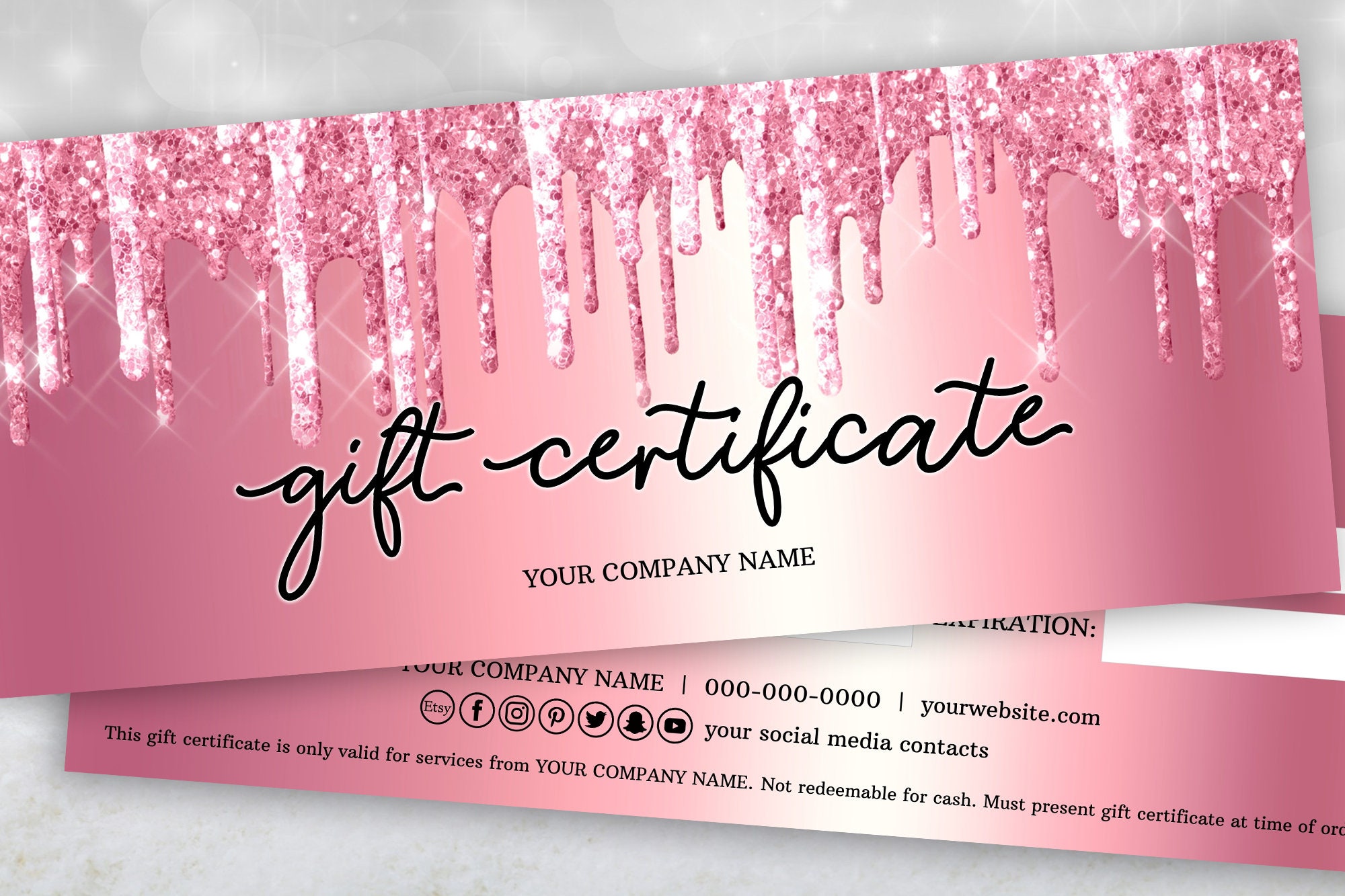 Pink Gift Certificate Sparkle Glitter Drips Modern Beauty - Etsy
