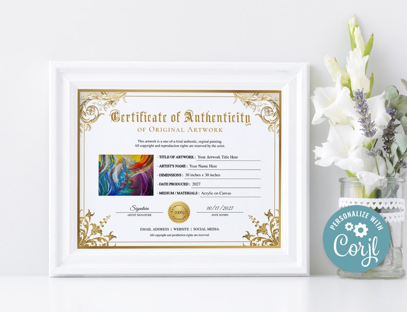 Certificate of Authenticity, Printable Editable Authenticity ...