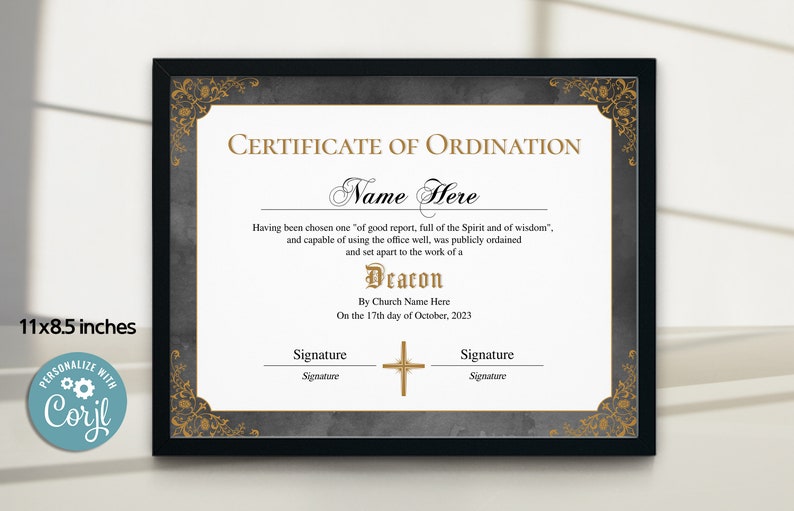 Deacon Ordination Certificate Template 11x8.5 Printable - Etsy