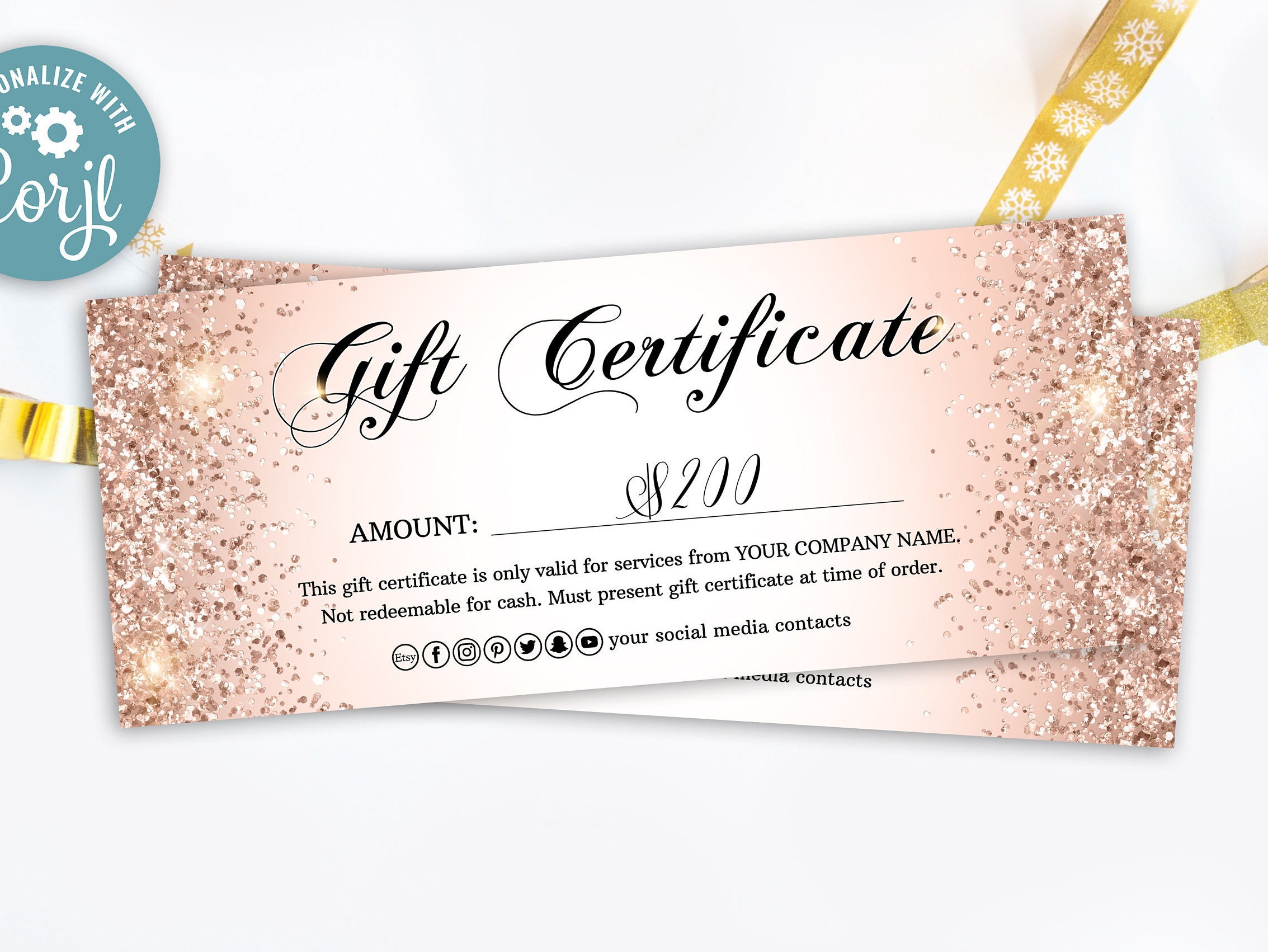 Pink Glitter Gift Certificate Template, Holiday Printable Gift Voucher ...