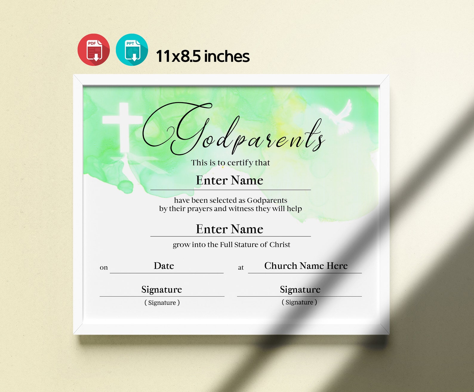 Godparents Certificate Template, 11x8.5 Baptism Certificate Download ...
