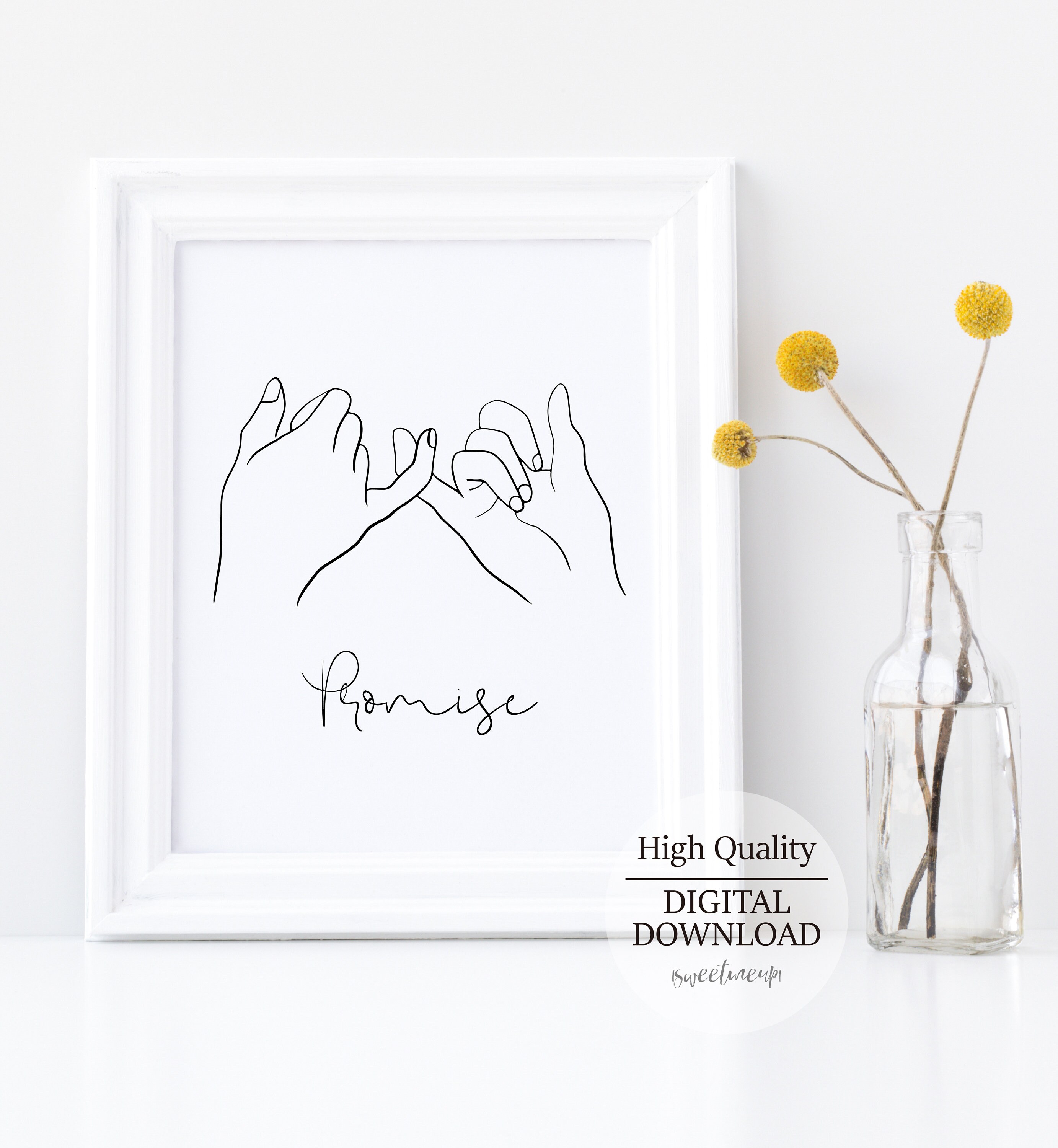 Pinky swear line art Couple line drawing Pinky promise hands | Etsy