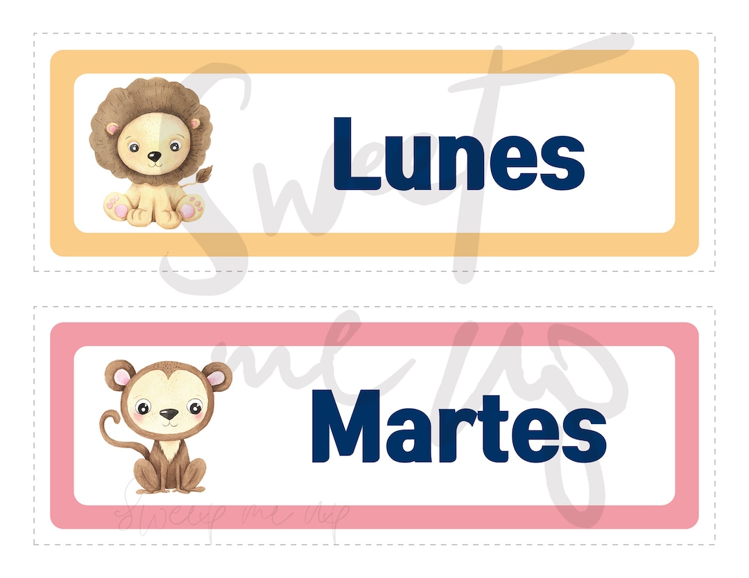 Spanish Days of the Week Printable, Spanish Days of the Week Safari ...