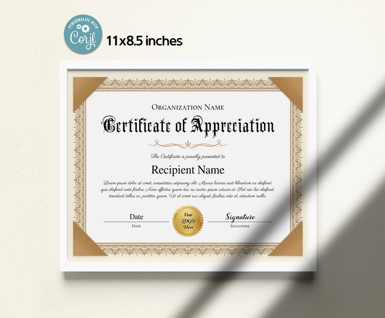 Editable Certificate of Appreciation Template, 11x8.5 Appreciation ...