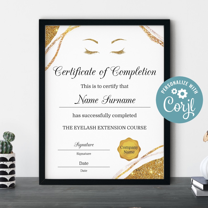 8.5x11 Lash Extension Certificate, Lashes Certificate of Completion ...