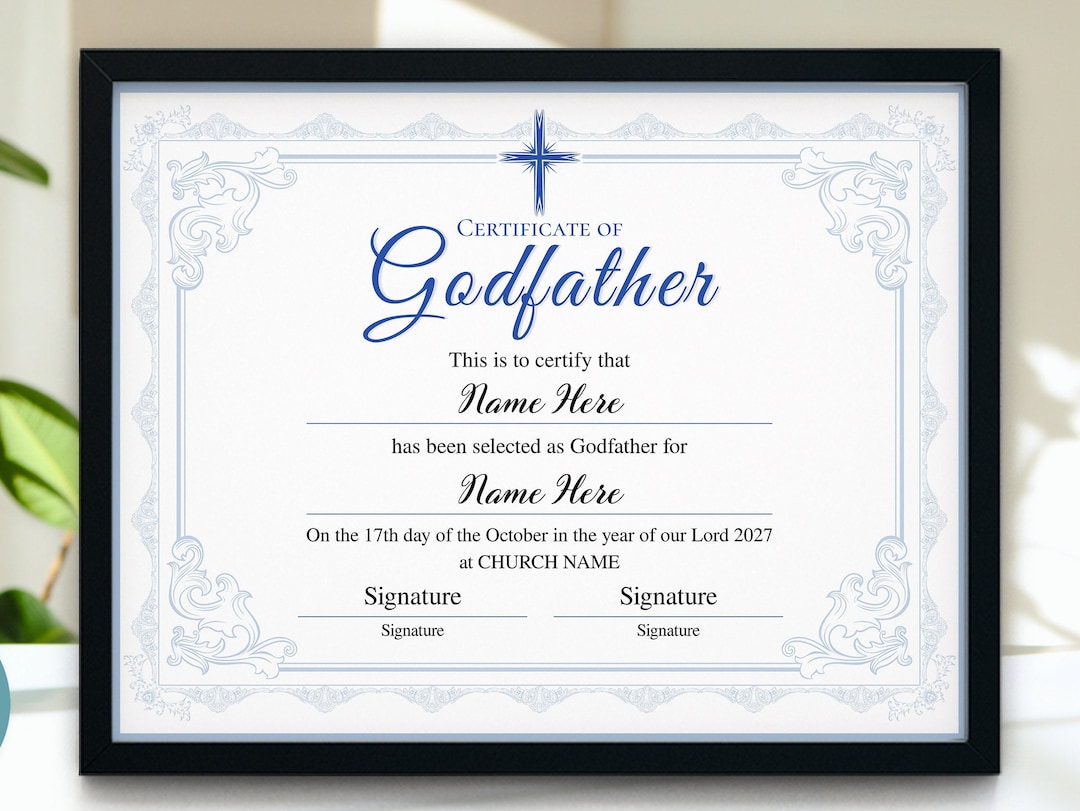 Godfather Certificate Template, Printable Editable Godfather ...