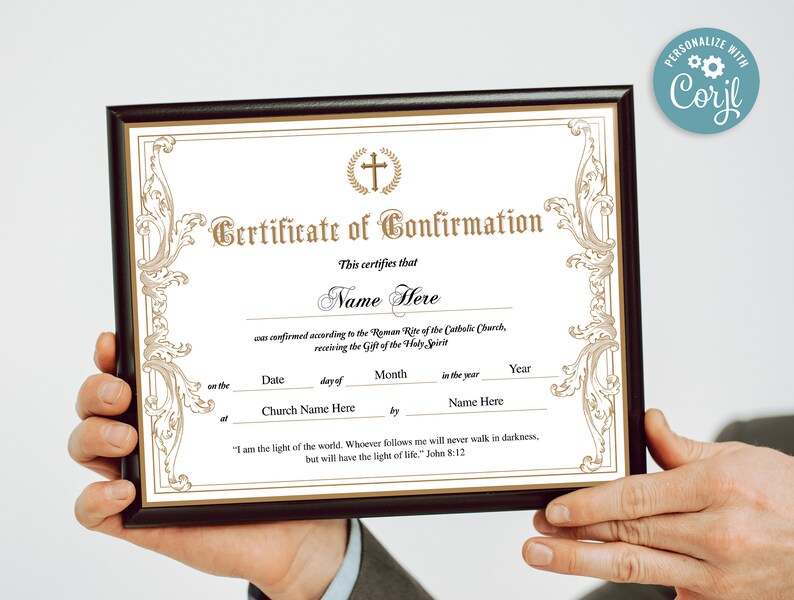 Certificate of Confirmation, 11x8.5 Gold Confirmation Certificate ...