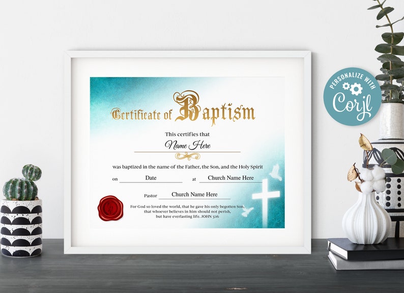 11x8.5 Baptism Certificate Template, Editable Baptism Certificate ...