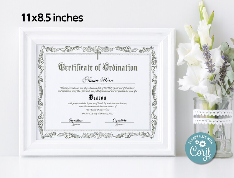 Deacon Ordination Certificate, Printable Certificate of Ordination ...
