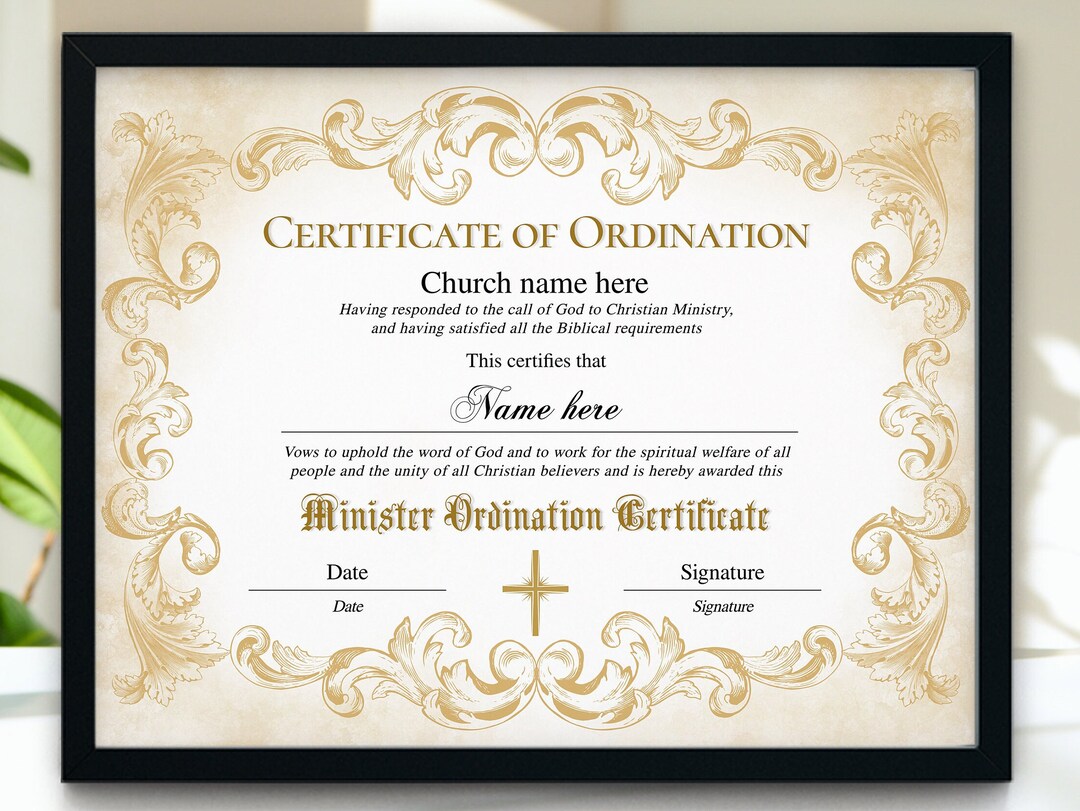 Minister Ordination Certificate Template, Elegant Deacon Ordination, Editable Printable ...