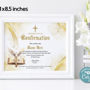 Gold Certificate of Confirmation, 11x8.5 Confirmation Certificate Template, Printable Church ...