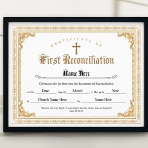 First Reconciliation Certificate, Editable Certificate of First ...