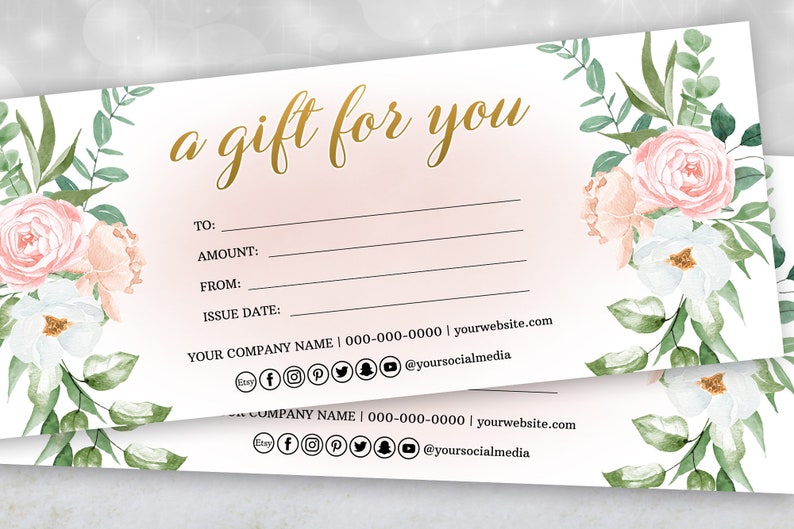 Floral Gift Certificate Template, Watercolor Floral Gift Voucher ...