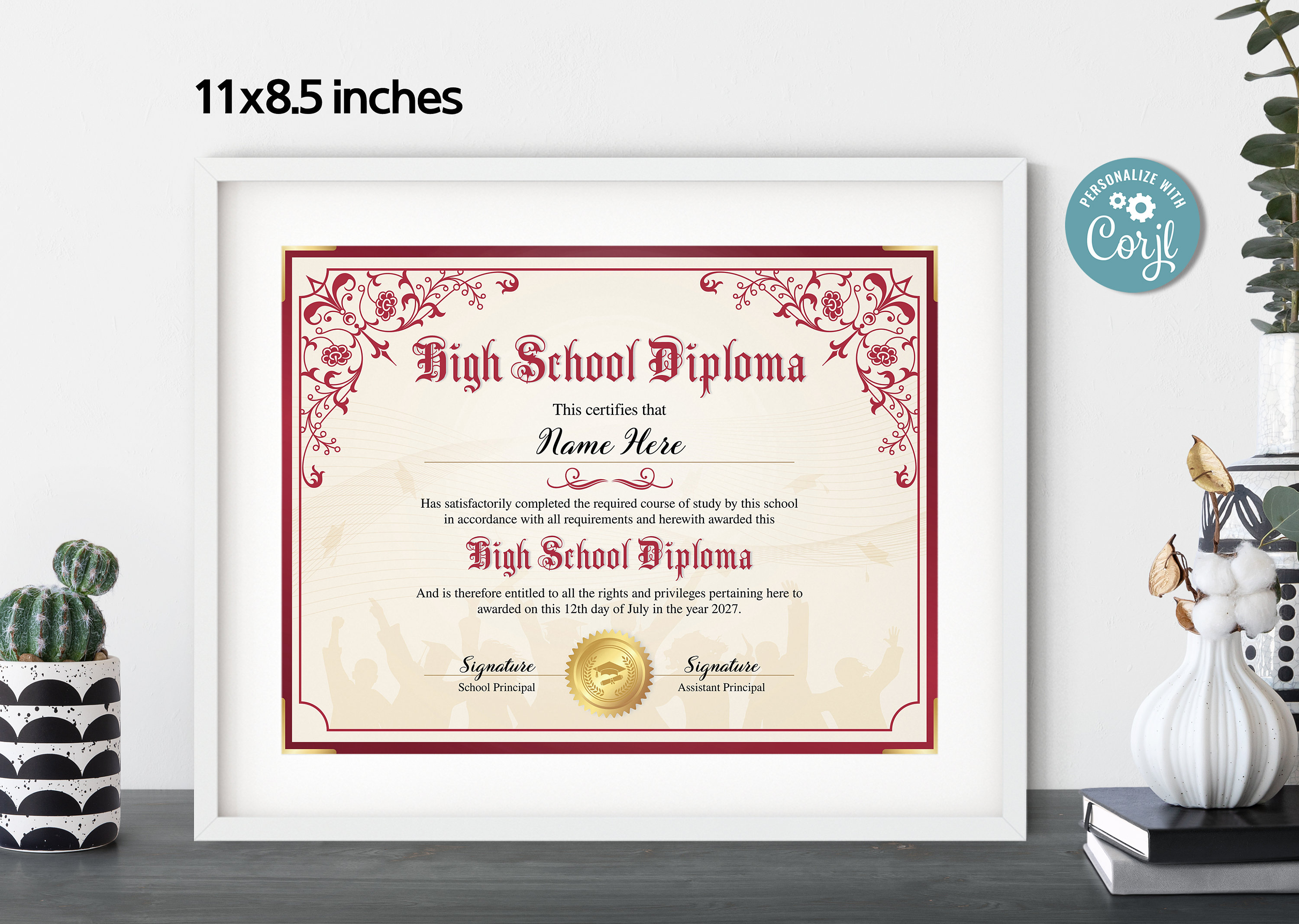 High School Diploma, Editable Home School Diploma, Printable Red ...
