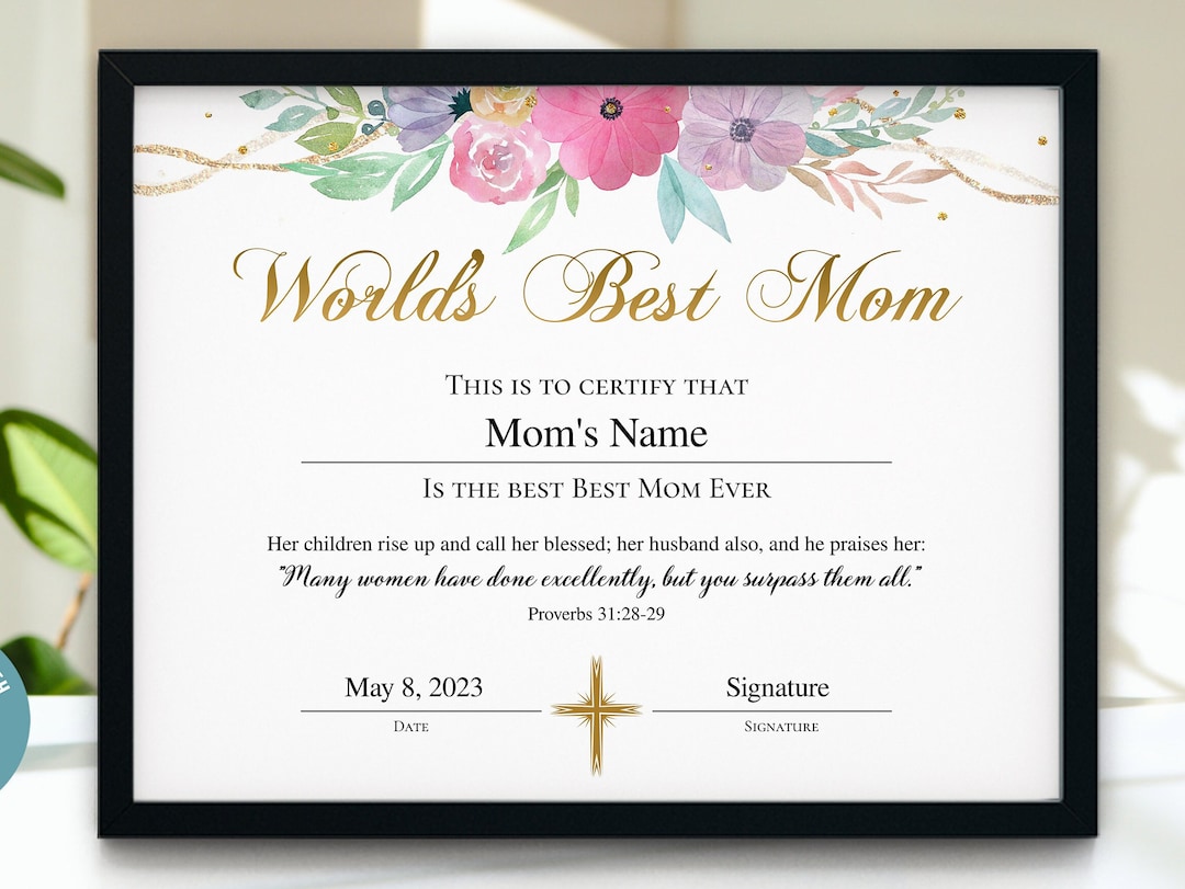 Best Mom Certificate Template, Christian Mother's Day Gift, Mom Bible ...