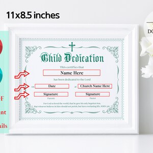 Printable Child Dedication Certificate, Green Child Dedication ...