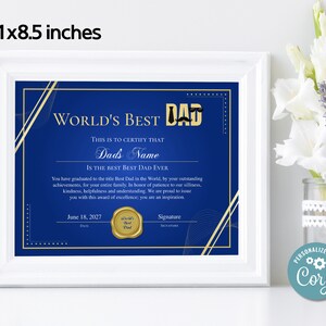 Best Dad Award Certificate, World's Best Dad Certificate Award, Father ...