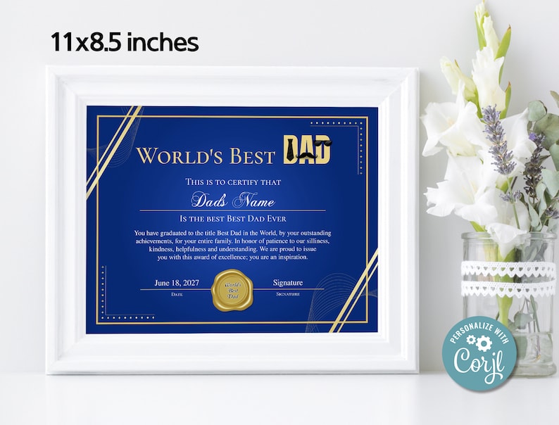 Best Dad Award Certificate World's Best Dad Certificate - Etsy