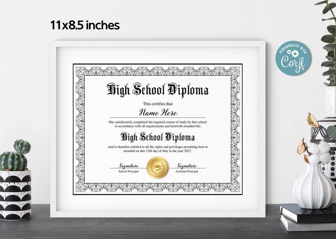 High School Diploma, Printable Home School Diploma, Editable Diploma ...
