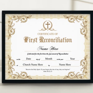 11x8.5 First Reconciliation Certificate, Printable Certificate of First ...