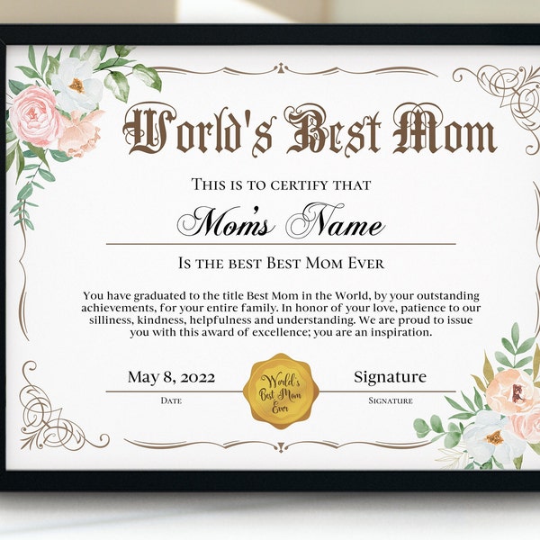Best Mom Certificate - Etsy