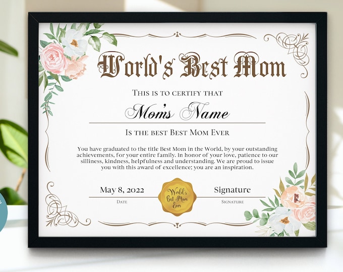 Best Mom in the World Certificate, Printable Best Mom Certificate ...