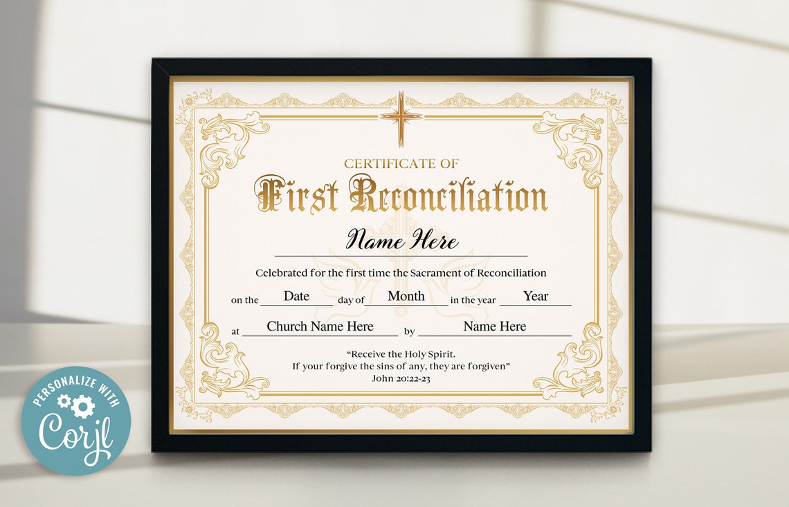 First Reconciliation Certificate Editable Certificate of - Etsy