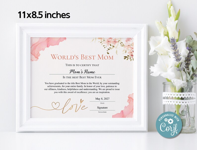 Editable Best Mom Certificate Best Mom Mother's Day Award - Etsy
