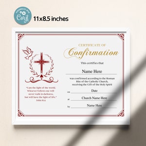 Confirmation Certificate, 11x8.5 Printable Editable Confirmation ...