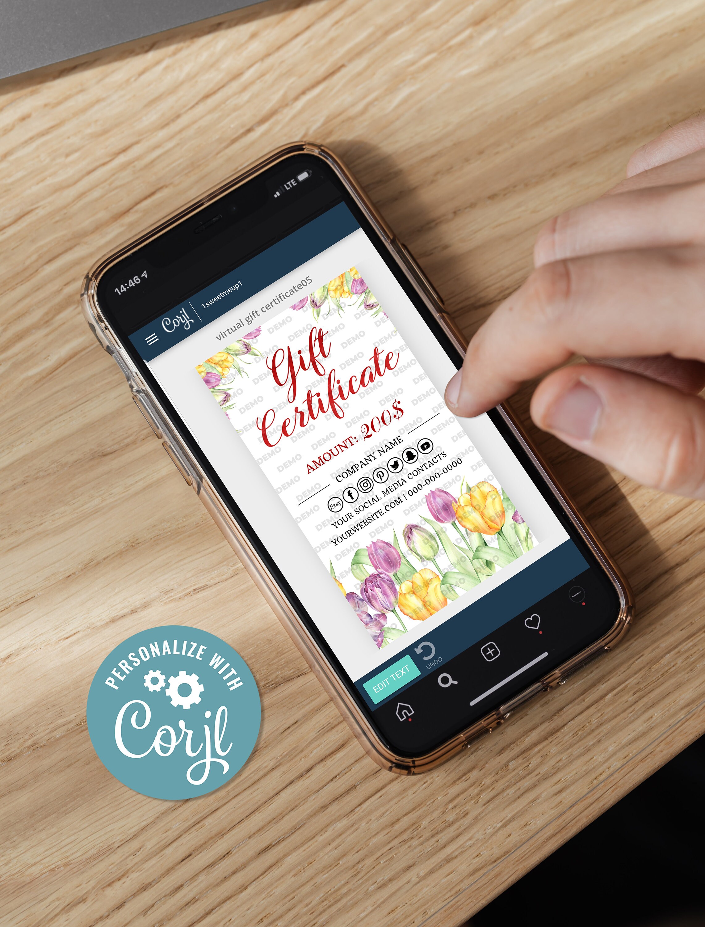 Mobile Gift Certificate Template Floral Digital Gift - Etsy