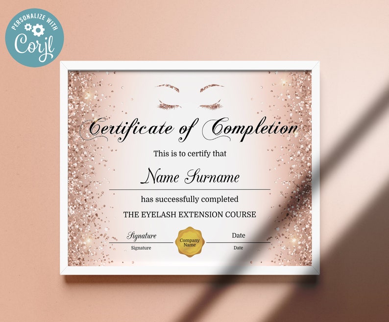 Certificate of Completion, Lashes Certificate Template,rose Gold ...