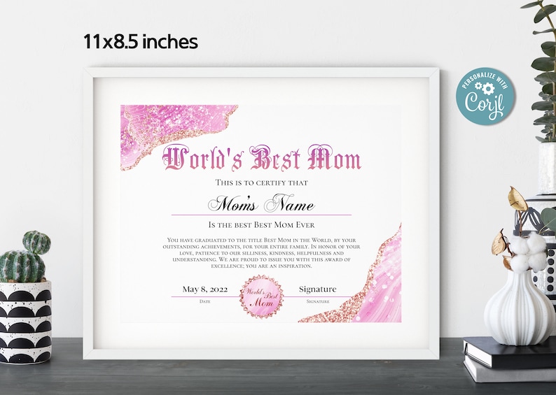 Best Mom Certificate Template, Mother's Day Certificate, Award for Best ...