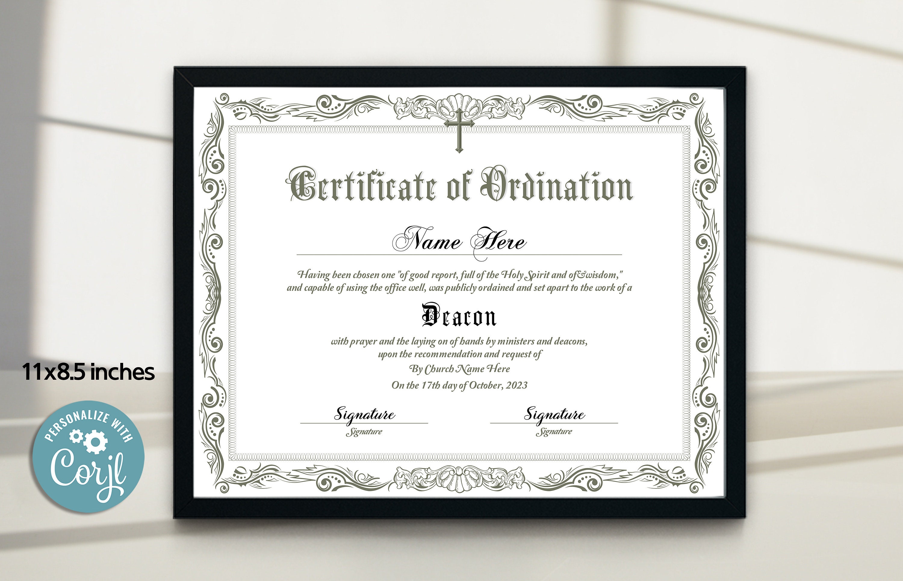 Deacon Ordination Certificate, Printable Certificate of Ordination ...