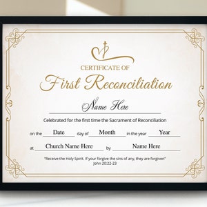 Printable First Confession Certificate, First Reconciliation ...