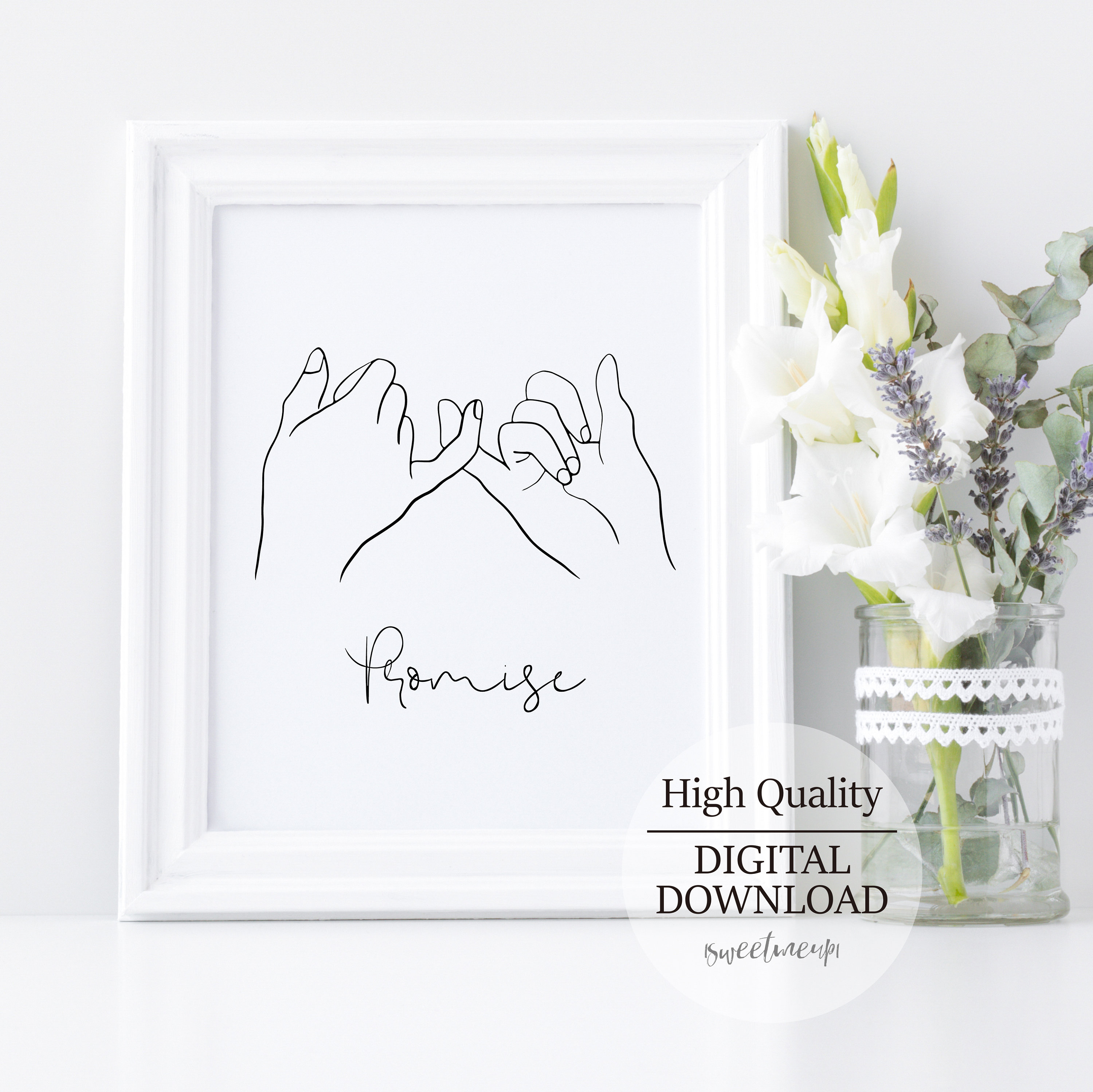 Pinky Swear Line Art Couple Line Drawing Pinky Promise Hands | Etsy