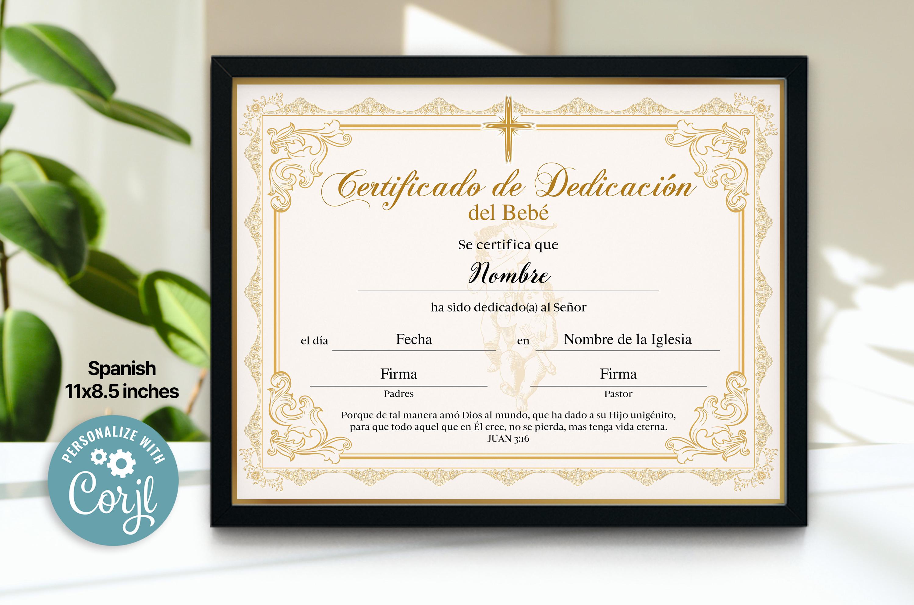 Spanish Baby Dedication Certificate Template, Dedicación Del Bebé,11x8 ...