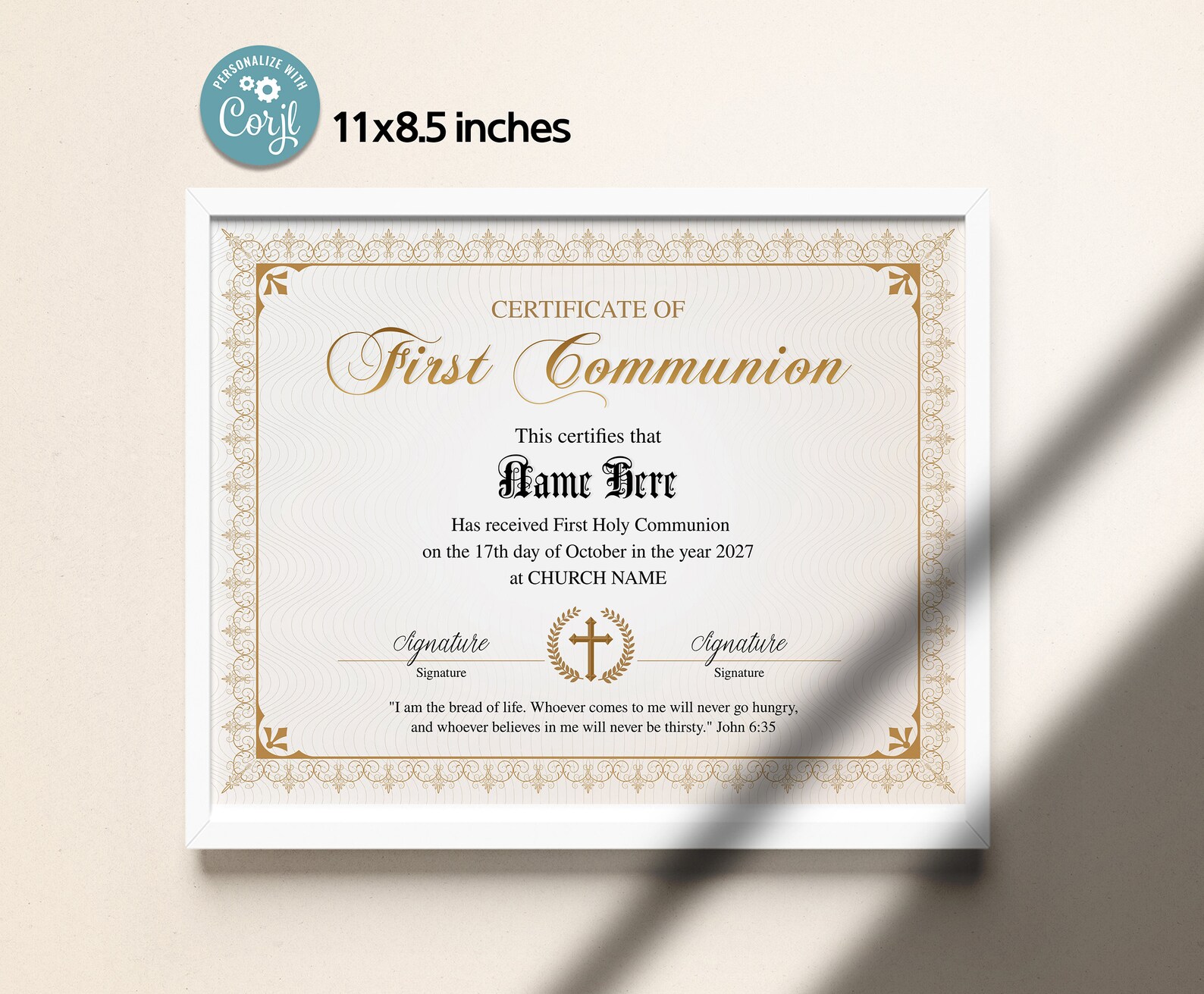 First Communion Certificate Template 11x8.5 Printable First - Etsy