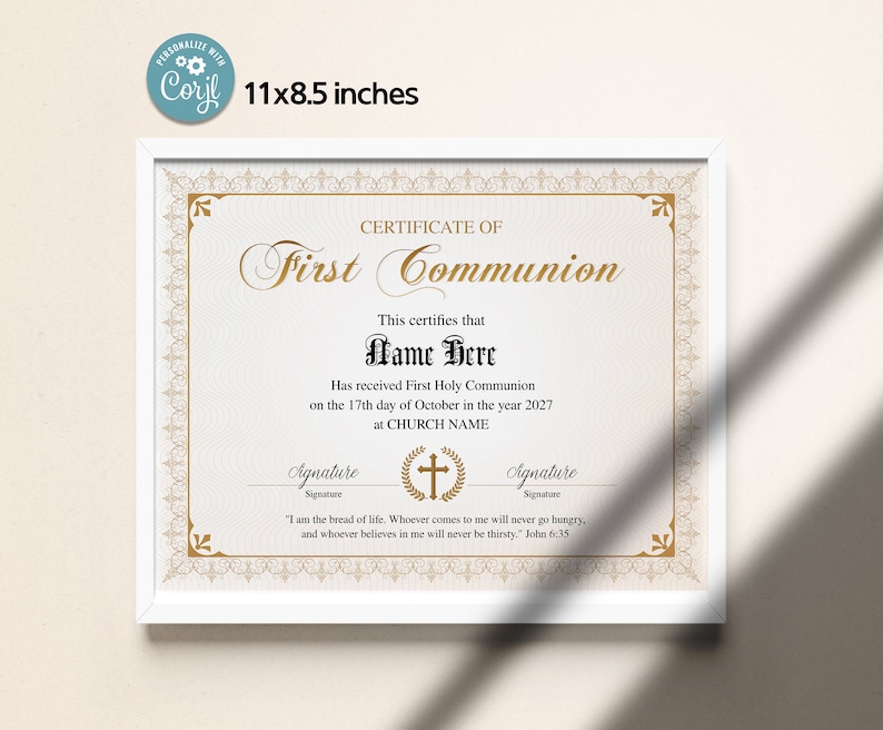 First Communion Certificate Template 11x8.5 Printable First - Etsy