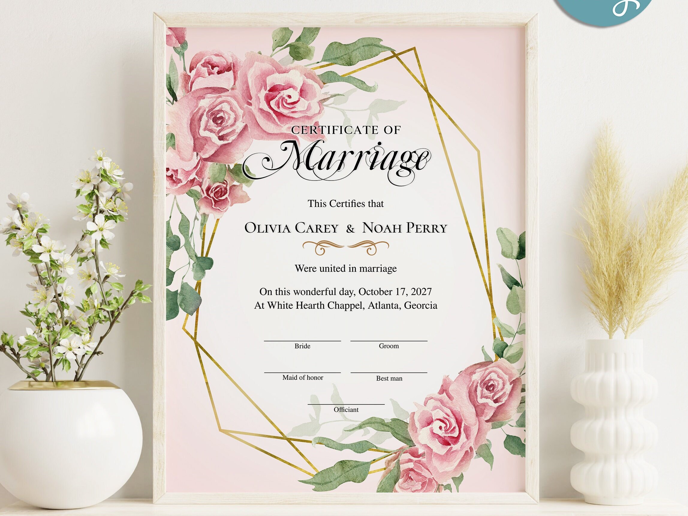 Marriage Certificate, 8.5x11 Editable Certificate of Marriage ...