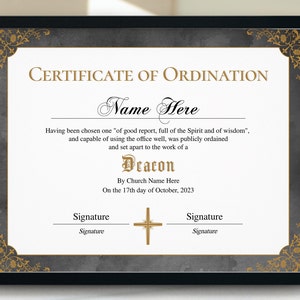 Deacon Ordination Certificate Template, 11x8.5 Printable Certificate of ...