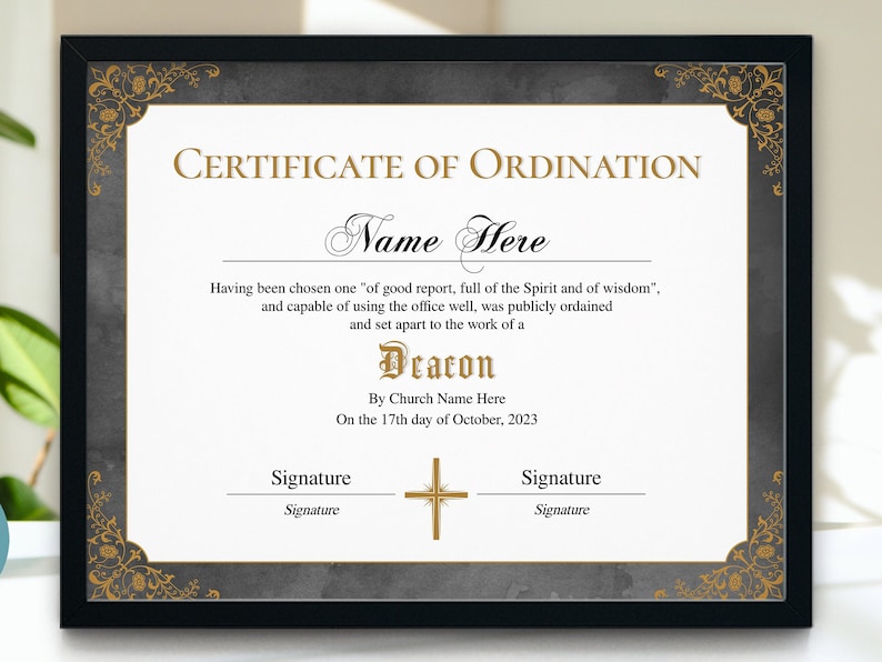 Deacon Ordination Certificate Template, 11x8.5 Printable Certificate of ...