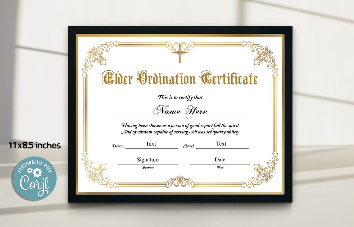 Elder Ordination Certificate, Printable Certificate of Ordination ...