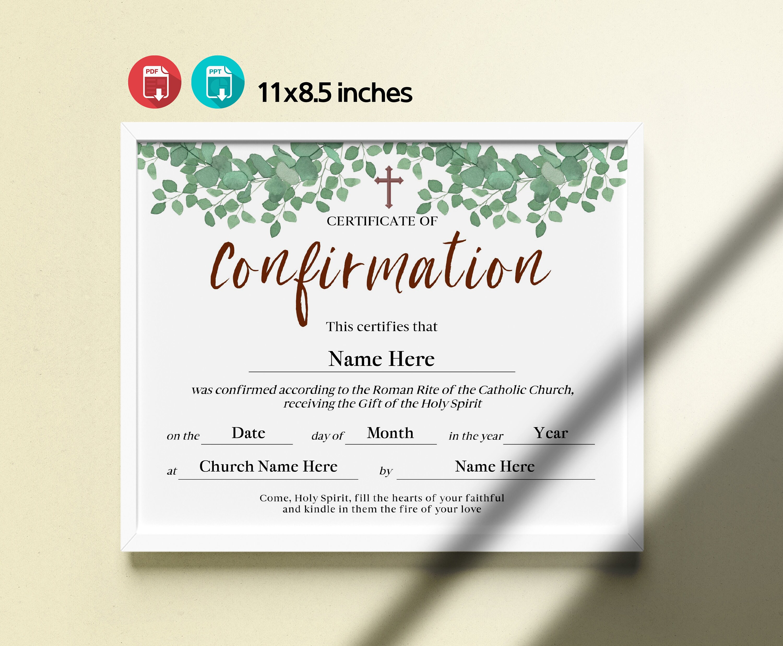 11x8.5 Catholic Confirmation Certificate Download, Confirmation ...