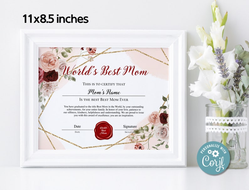 Best Mom Certificate Template, Customizable Gift for Mom, Editable ...
